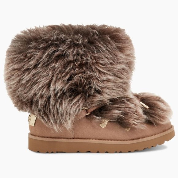 UGG | Shoes | Nib Ugg Posh Classic Short Suede Fluff Boots Beachwood ...